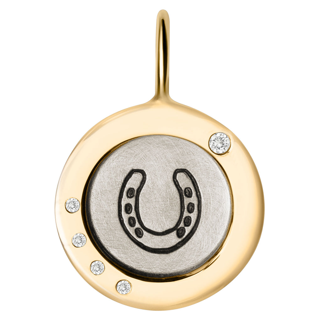 Silver & Gold Horseshoe Wide Frame Round Charm – Heather B. Moore